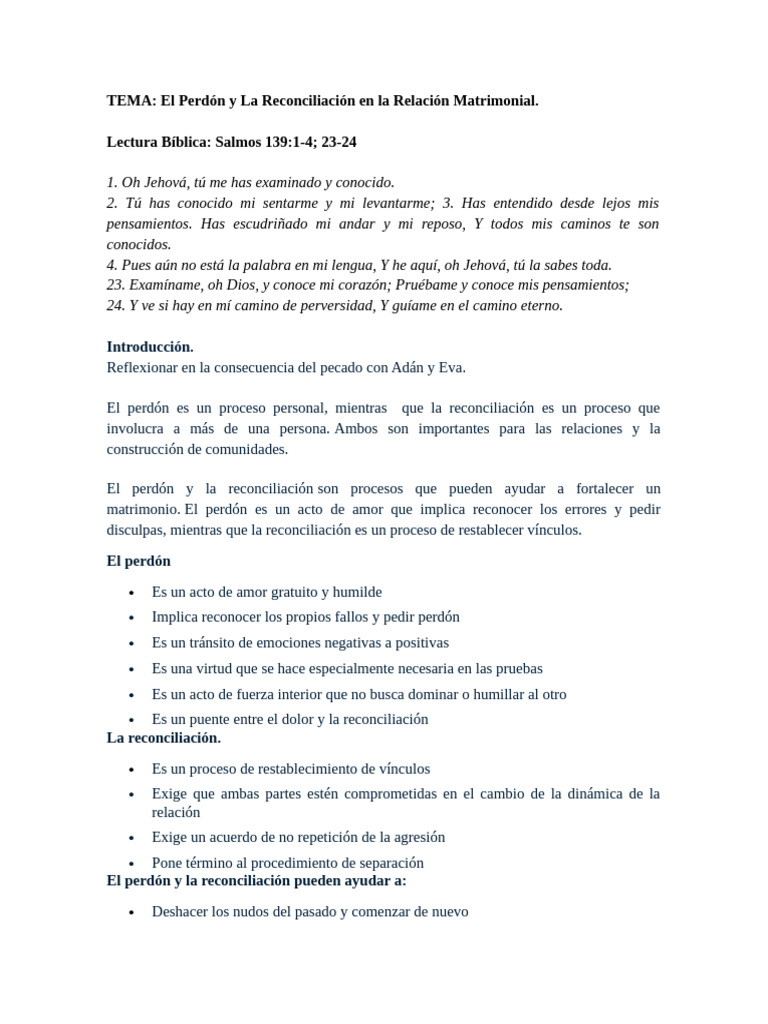 El Perdón y La Reconciliación en La Relación Matrimonial | PDF
