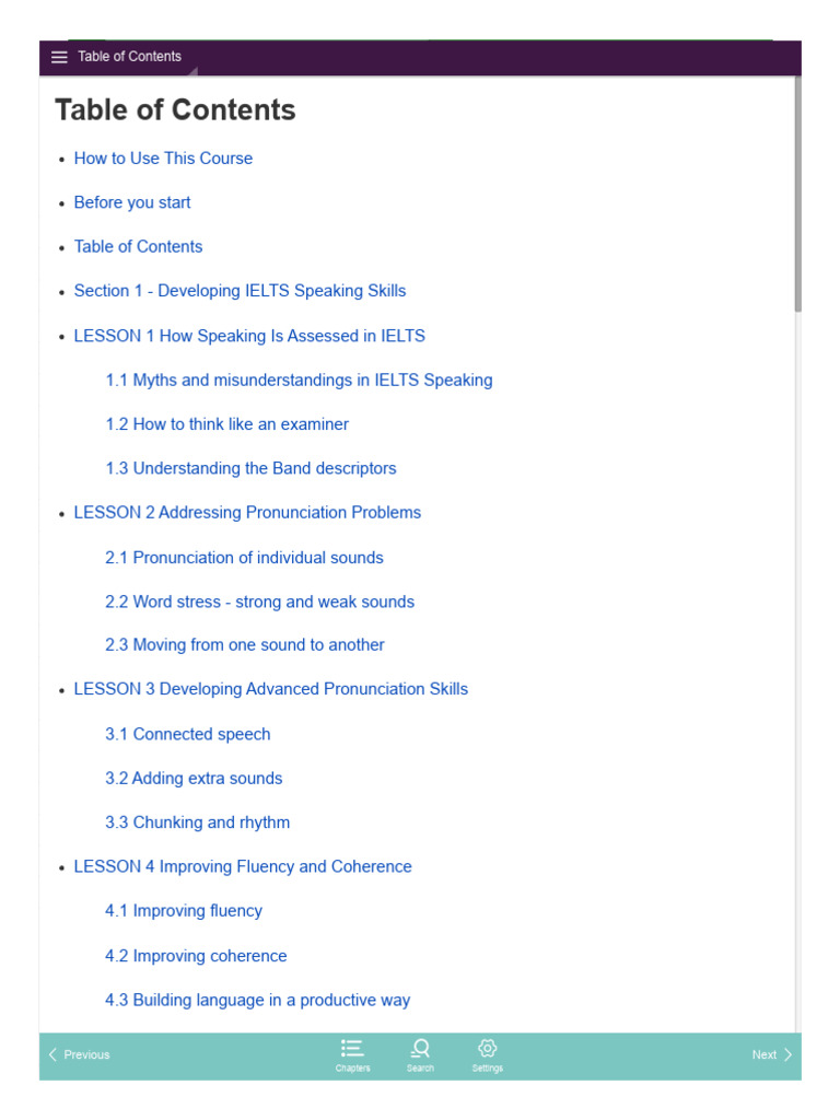 table of contents | PDF | Fluency | International English Language ...