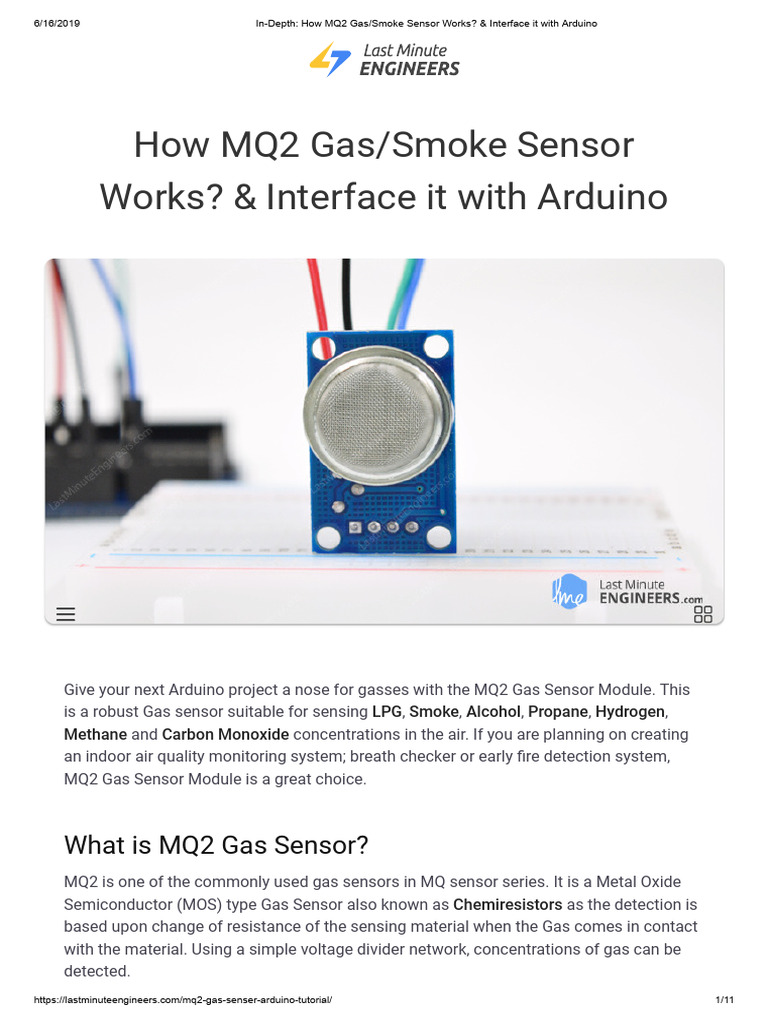 MQ2 Gas Sensor: Arduino Interface Guide | PDF | Sensor | Carbon Monoxide