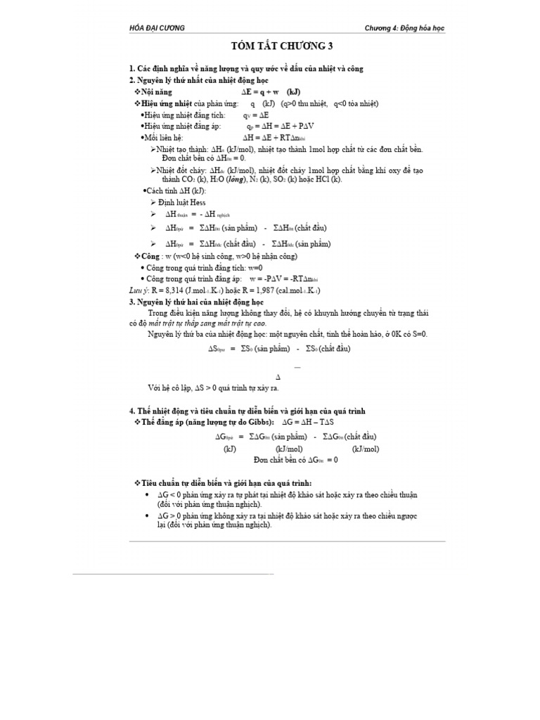 Tóm Tắt Chương 3, 4, 5, 6 Hoá Đại Cương - Học Kỳ 2023 - Studocu | PDF