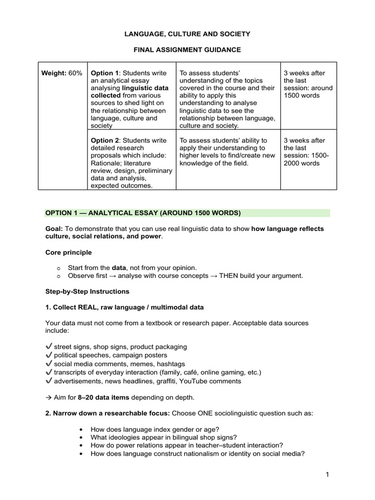 GUIDANCE FOR FINAL ASSIGNMENT | PDF | Linguistics | Analysis