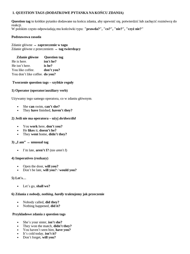 Question Tags Prepositions at The End | PDF