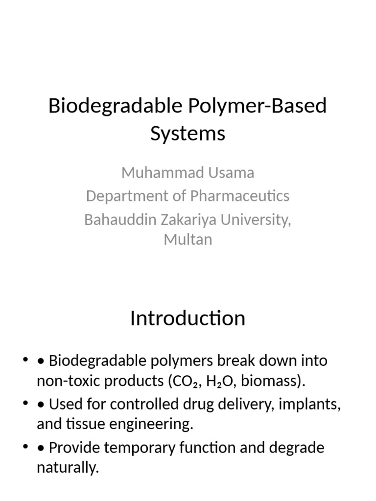 Biodegradable Polymer Systems Overview | PDF