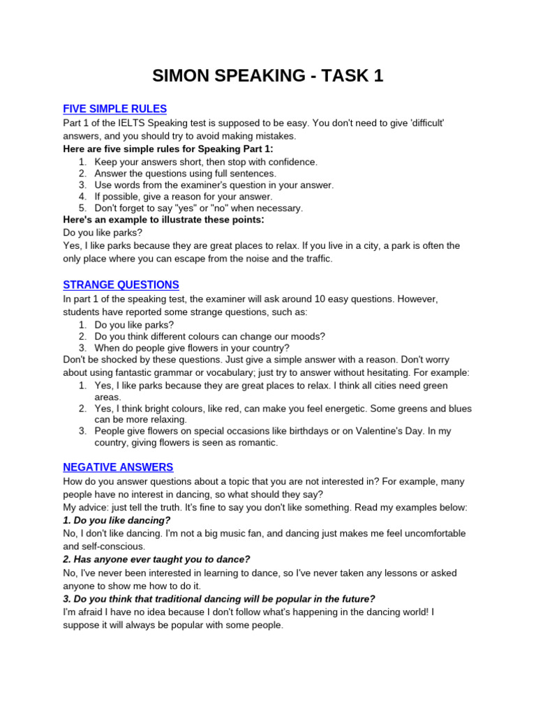 Simon Speaking - Task 1 | PDF | Toys | Clothing