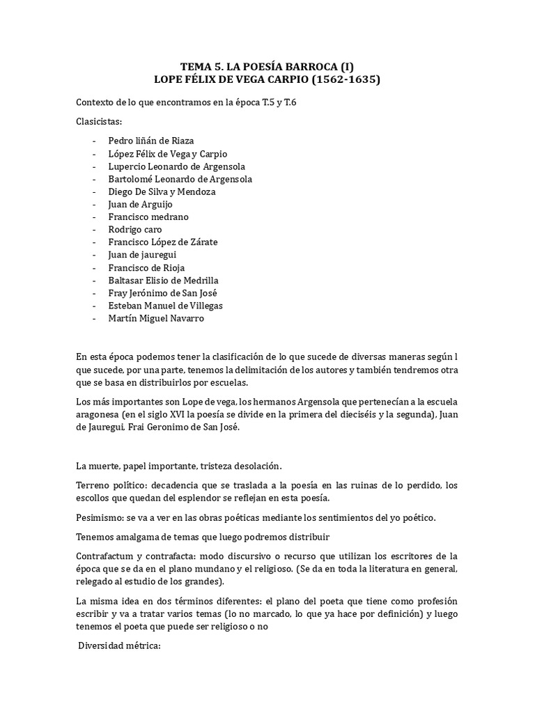 Tema 5. Poesía barroco | PDF | Miguel De Cervantes | Poesía