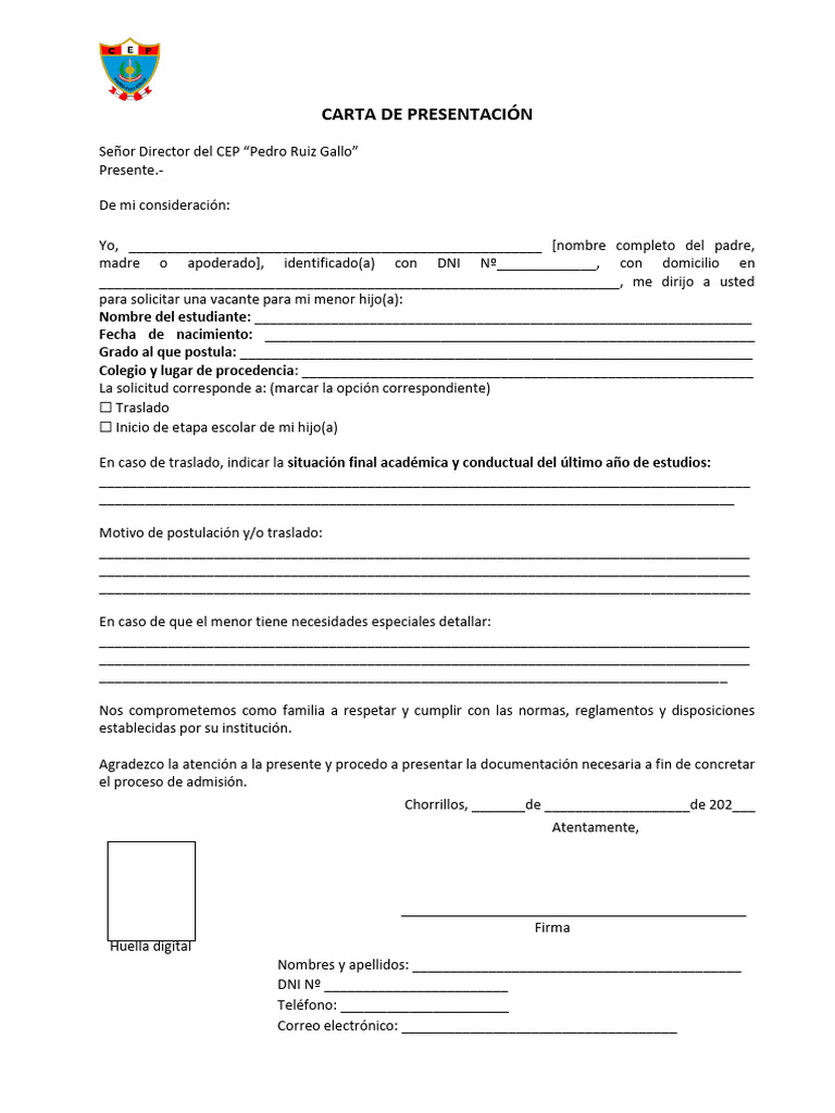 FORMATO 07 Carta de Presentación AE-2026 PRG | PDF