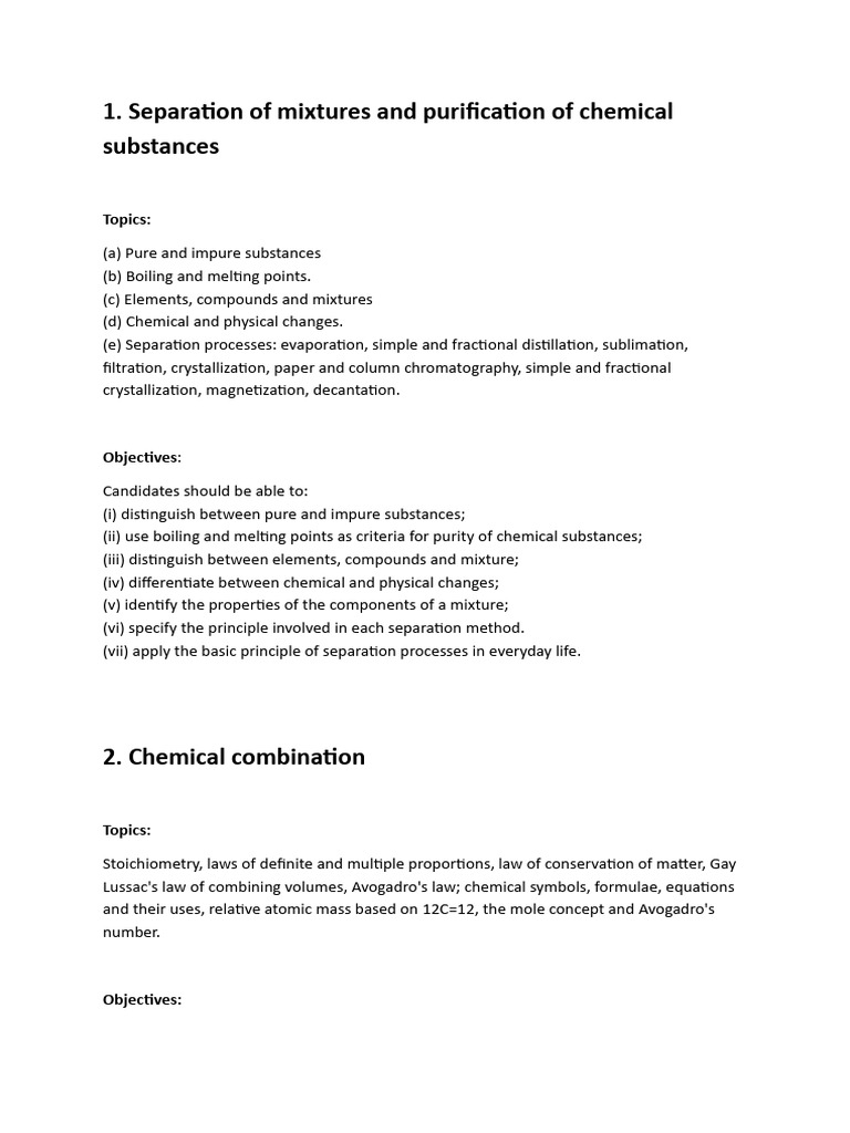 Chemistry Utme Syllabus | PDF | Redox | Chemical Bond