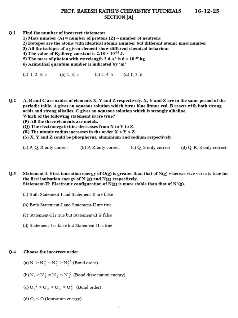 14 Xii Jee-mains Online Test 16-12-25 (1) | PDF | Isotope | Chemical ...