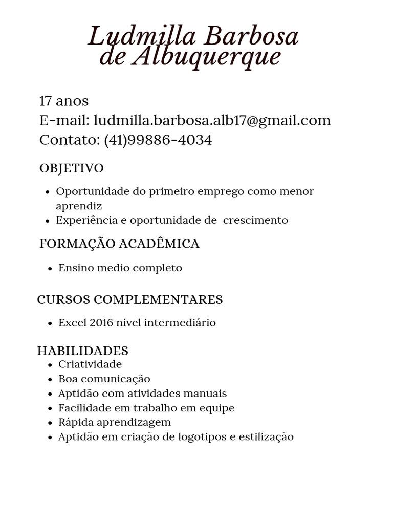 Currículo Menor Aprendiz 20260107 190511 0000 | PDF