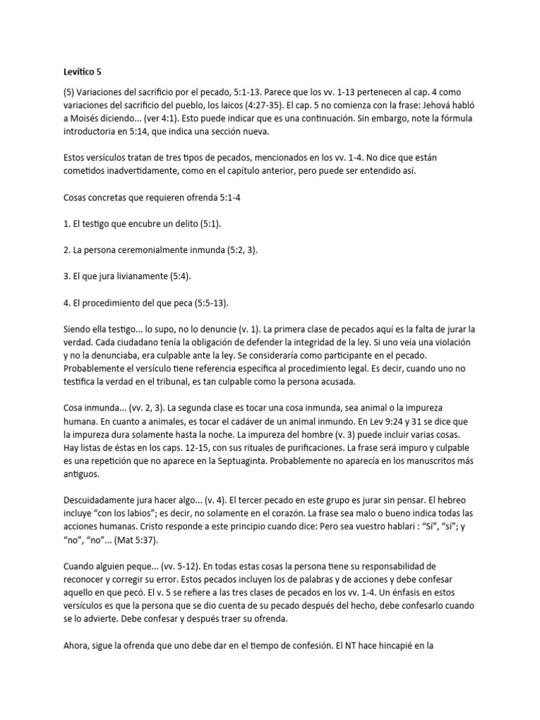 Levítico 5 Comentario Bíblico Mundo Hispano | PDF | Pecado | Libro de ...