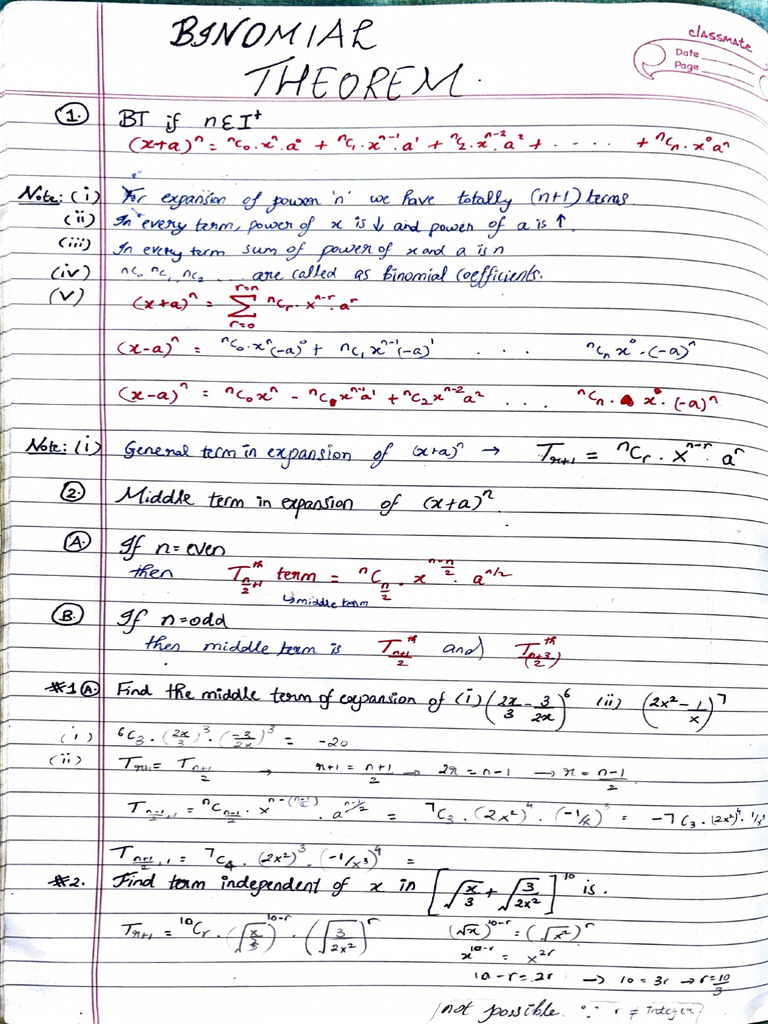 Binomial Theorem Notes | PDF