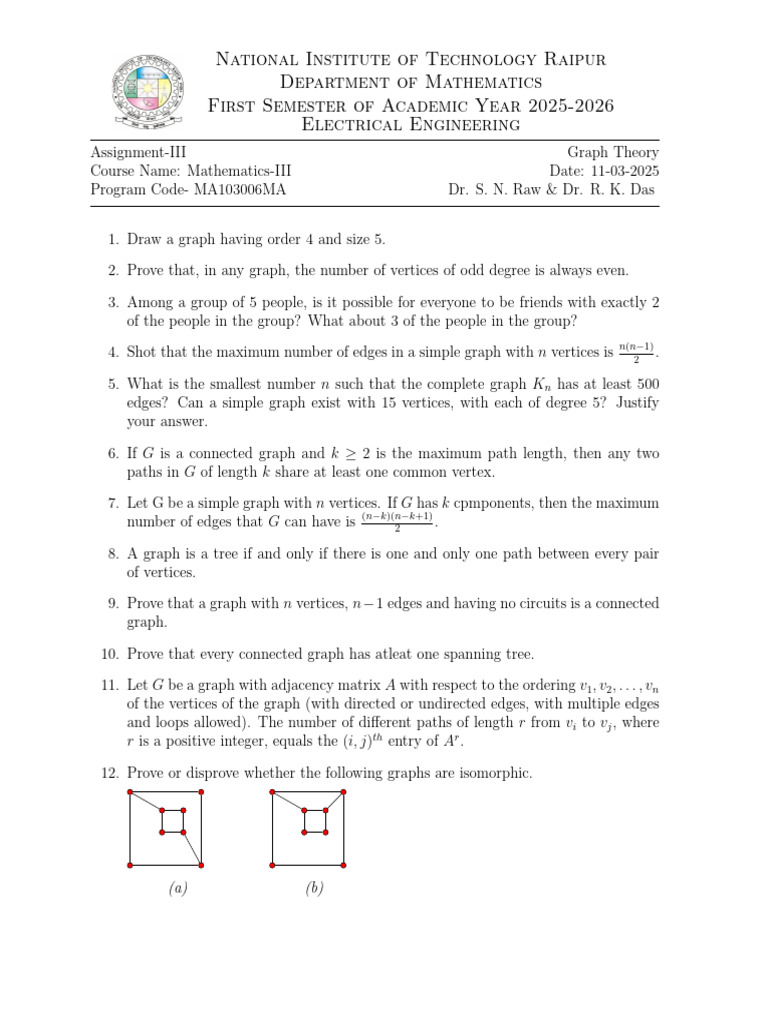 Assignment-III Maths 3 2025 Electrical Engineering | PDF | Vertex ...