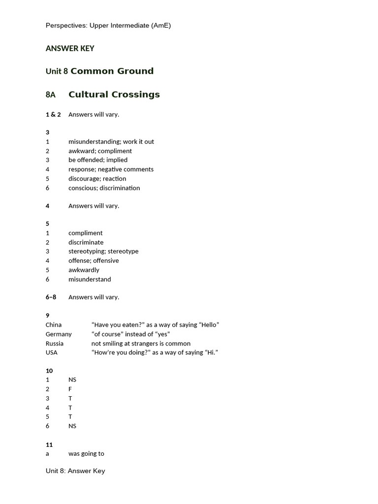 Perspectives3 Studentbook Answerkey Unit8 | PDF