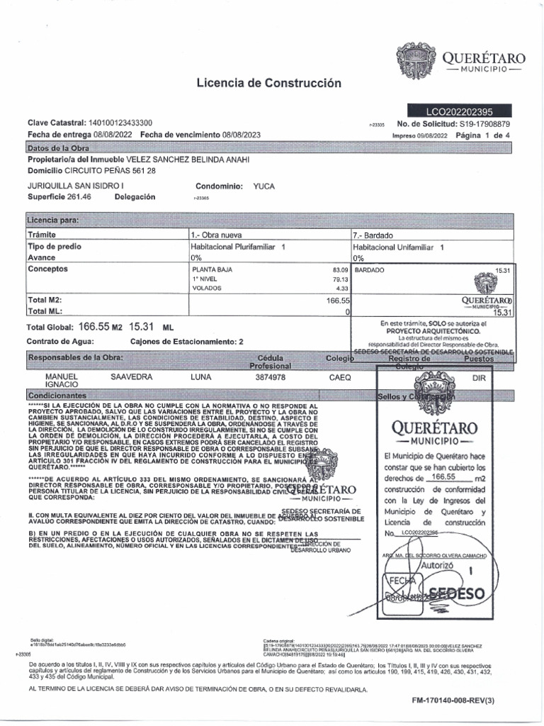 Licencia de Construcion Queretaro Casa 28 | PDF