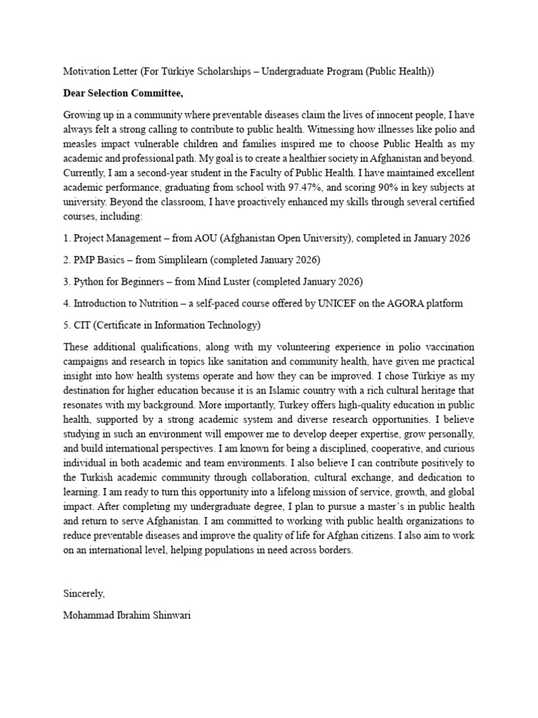 Motivation Letter | PDF | Public Health