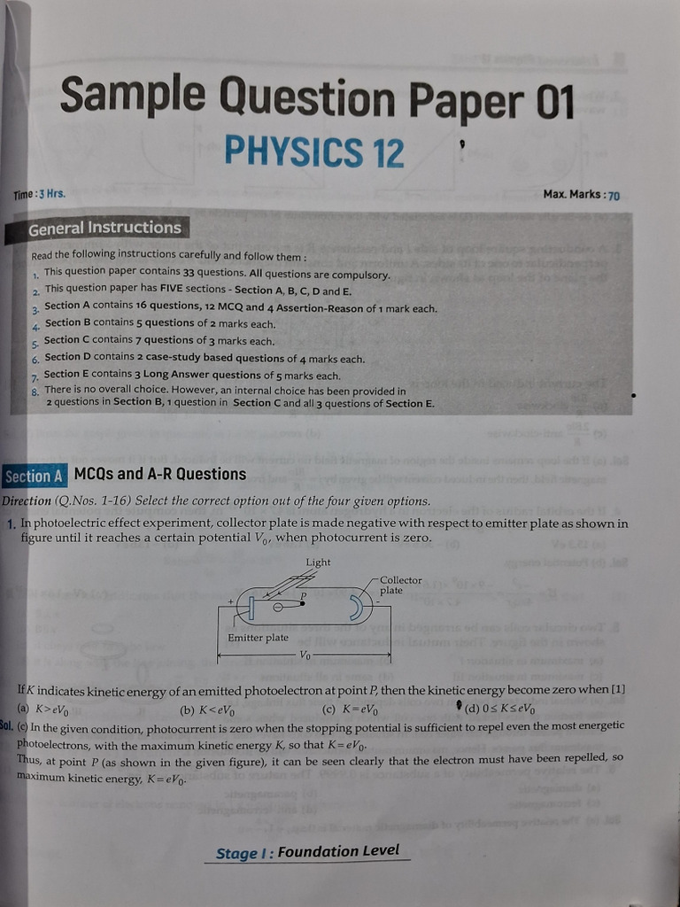 Sample Paper 1 | PDF | Photoelectric Effect | Atoms