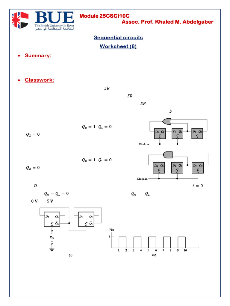 Sequential Logic Circuits Worksheet | PDF