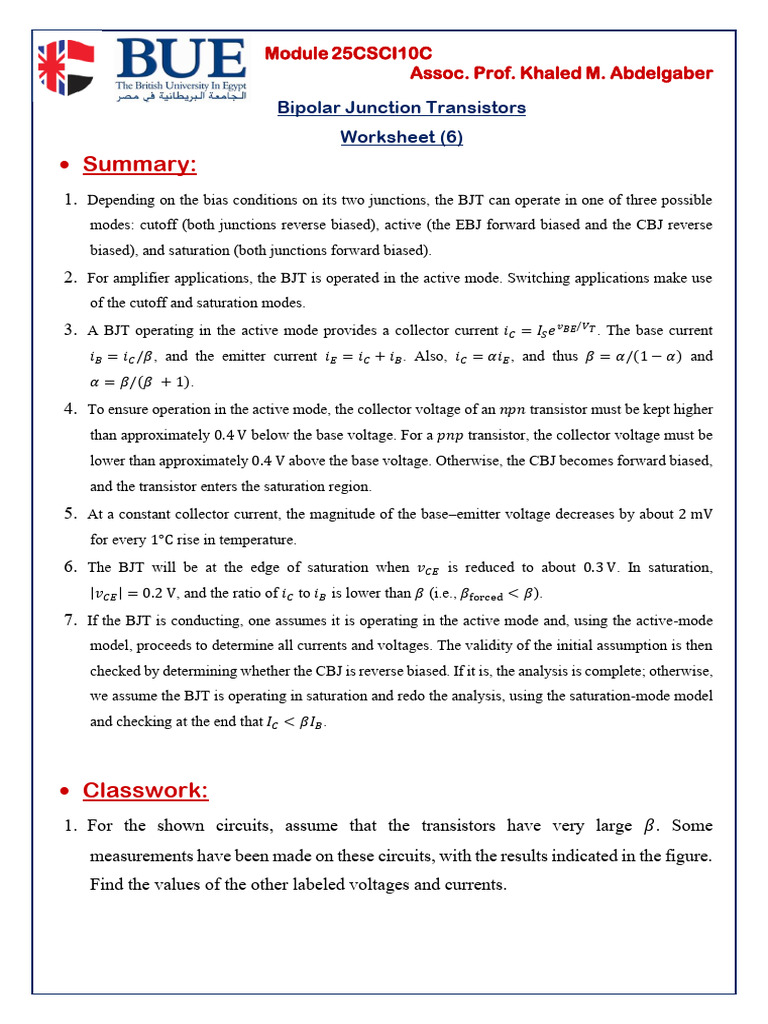 BJT Operation Modes and Analysis Guide | PDF | Bipolar Junction ...
