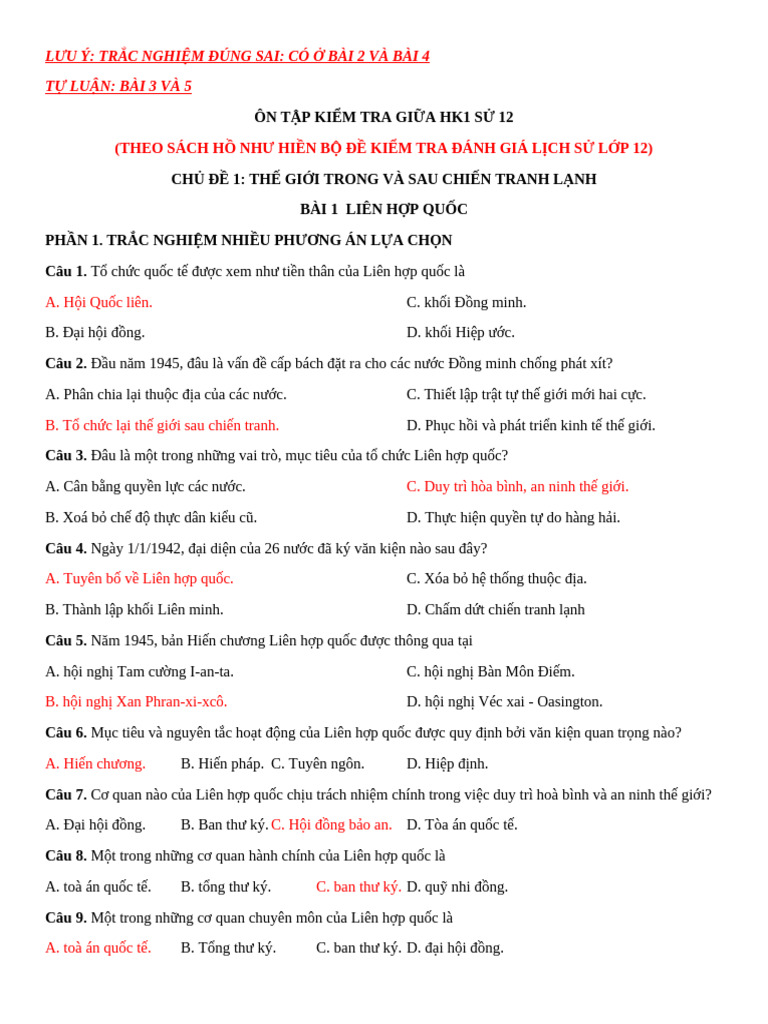 hòa vang sử 12 ôn tập ktghk1 | PDF