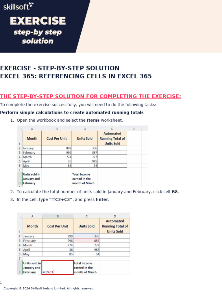 Skillsoft Referencing Cells in Excel 365 Exercise Step-By-step Answers ...