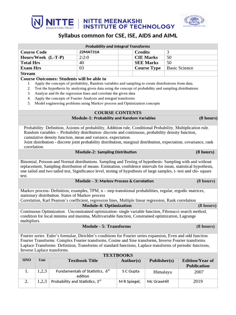 22MAT31A syllabus | PDF