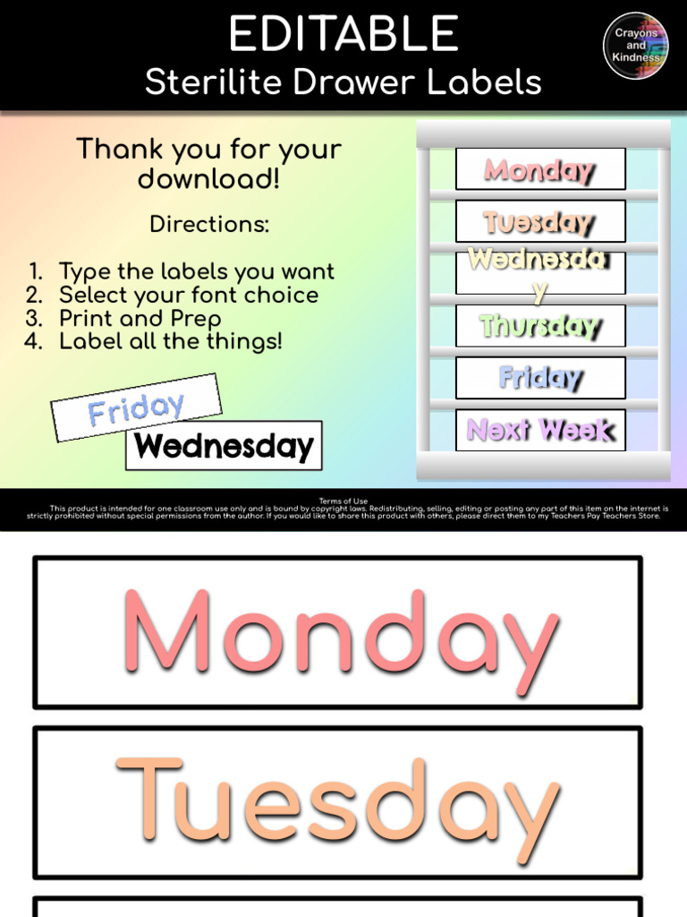 EDITABLE Sterilite Drawer Labels - Simple Pastels | PDF