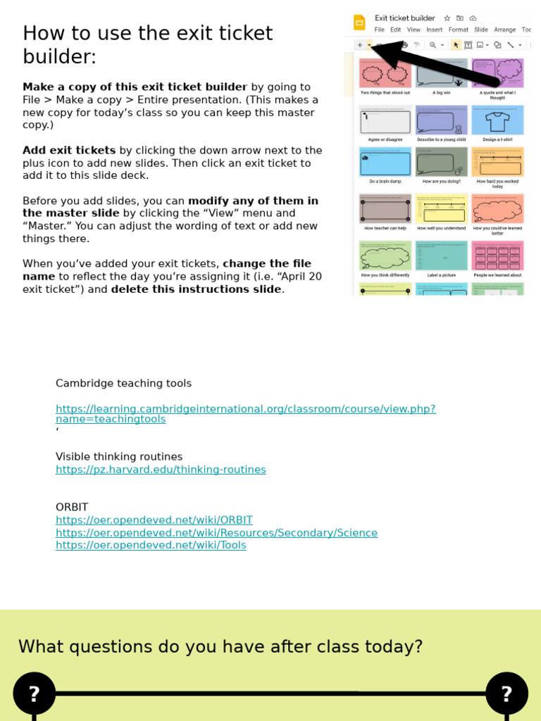 Exit Ticket Builder Instructions | PDF | Learning | Cognition