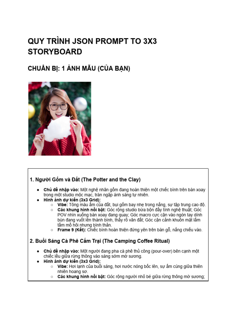 Quy Trình Json Prompt To 3x3 Storyboard | PDF