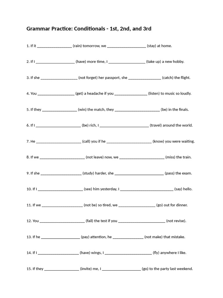 Conditionals 1st 2nd 3rd_exercise_B1 B2 Level | PDF | Chess | Chess Theory