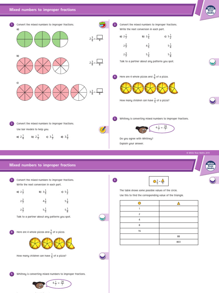 Y5 Spring Block 2 D3 Mixed Numbers to Improper Fractions 2019 | PDF ...
