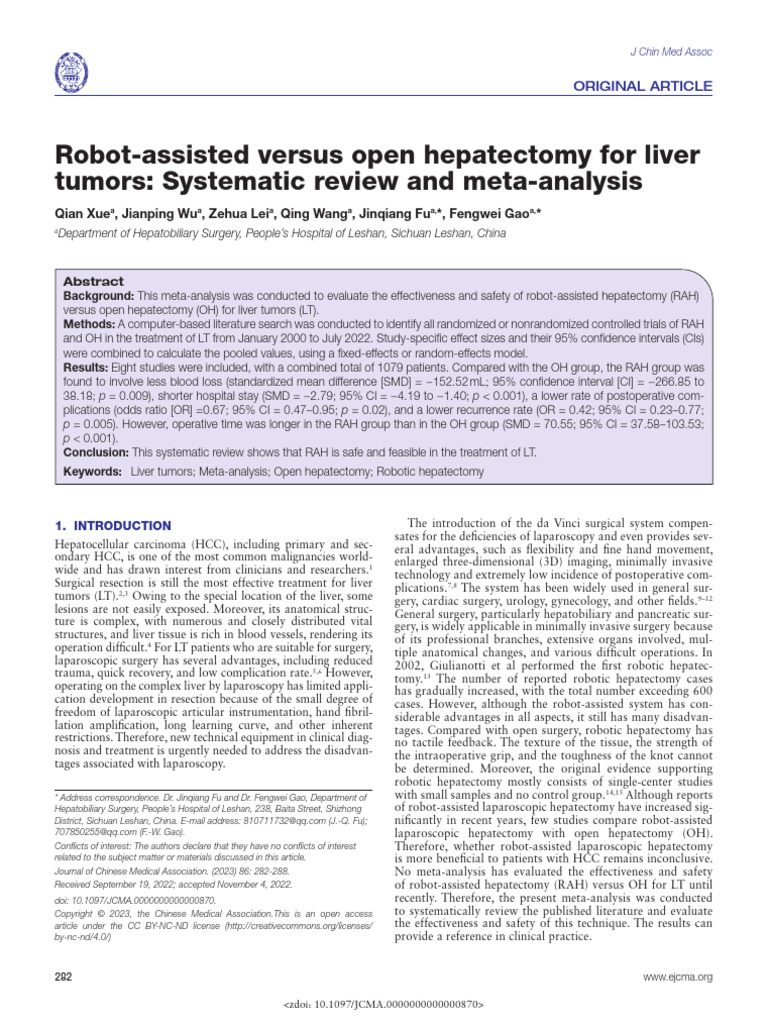 Robot Assisted Versus Open Hepatectomy for Liver.5 | PDF | Meta ...