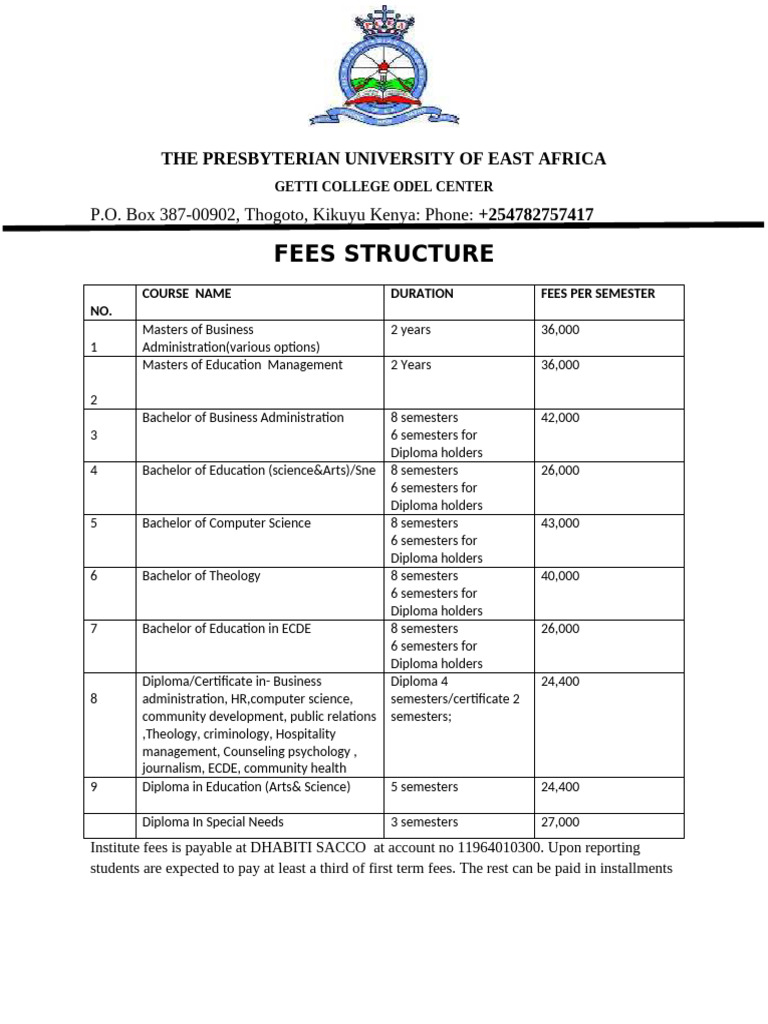 Presbyterian University Fees Structure | PDF