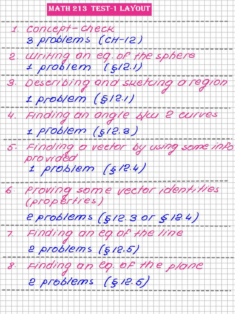 Math 213 Test-1 (12.1-13.4) Layout | PDF