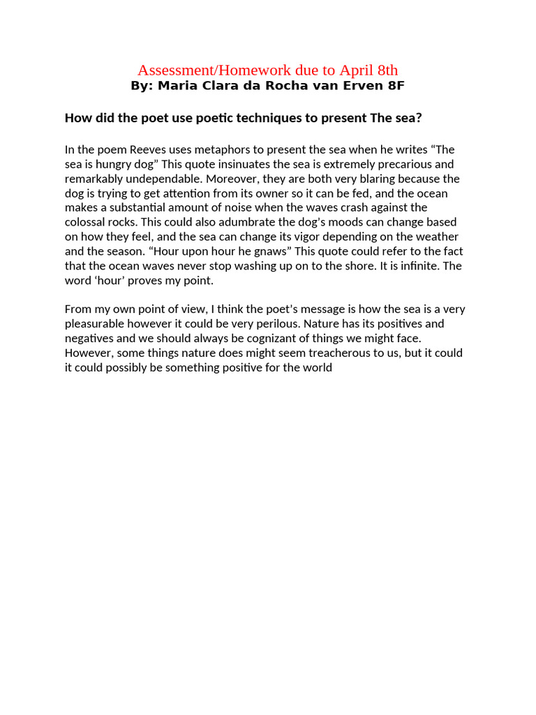 English Homework the Sea | PDF