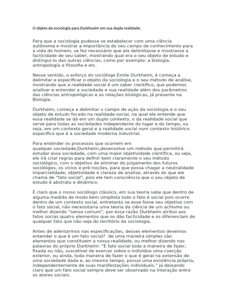 Fundamentos de sociologia. | PDF | Sociologia | Émile Durkheim