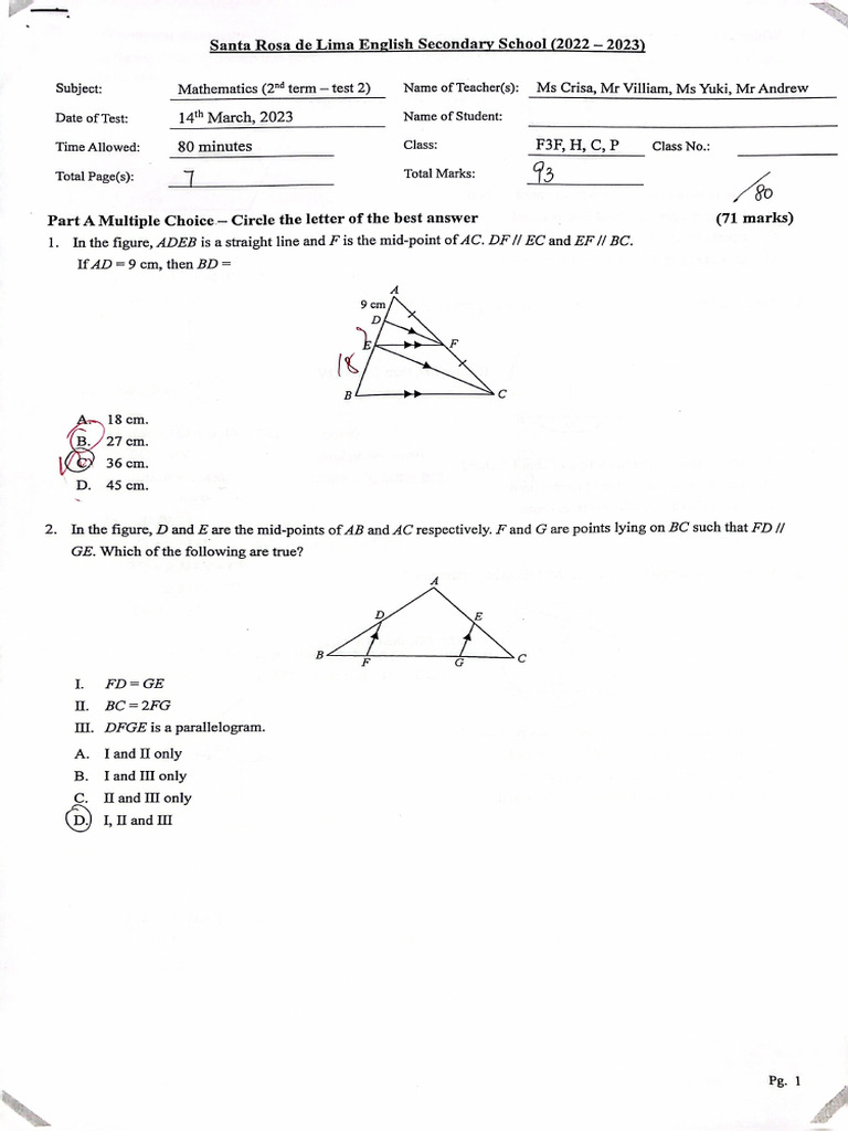 f3 2nd Term Test 2 Answer Key | PDF