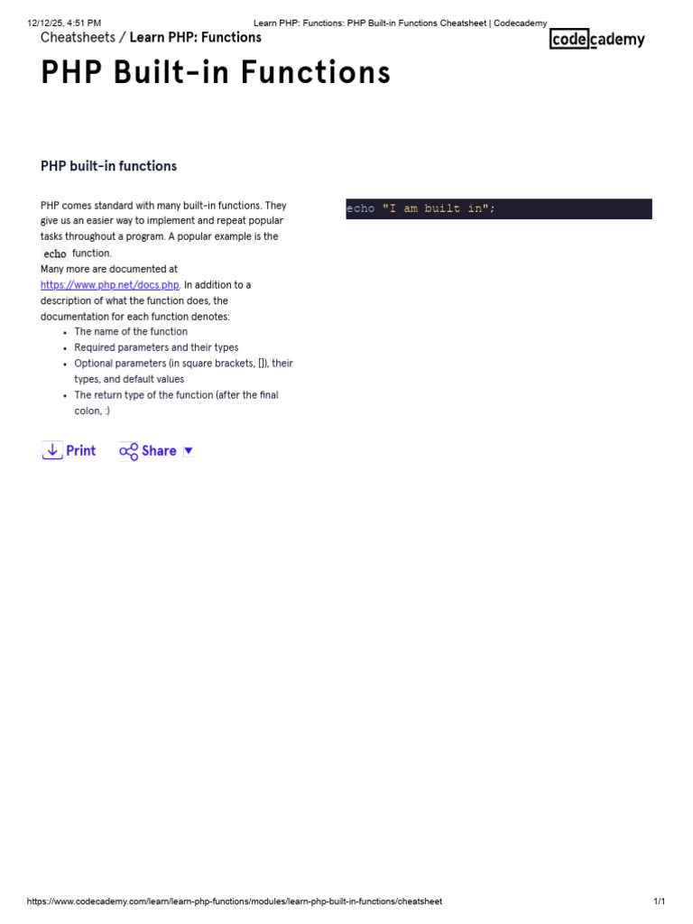 Learn PHP_ Functions_ PHP Built-In Functions | PDF