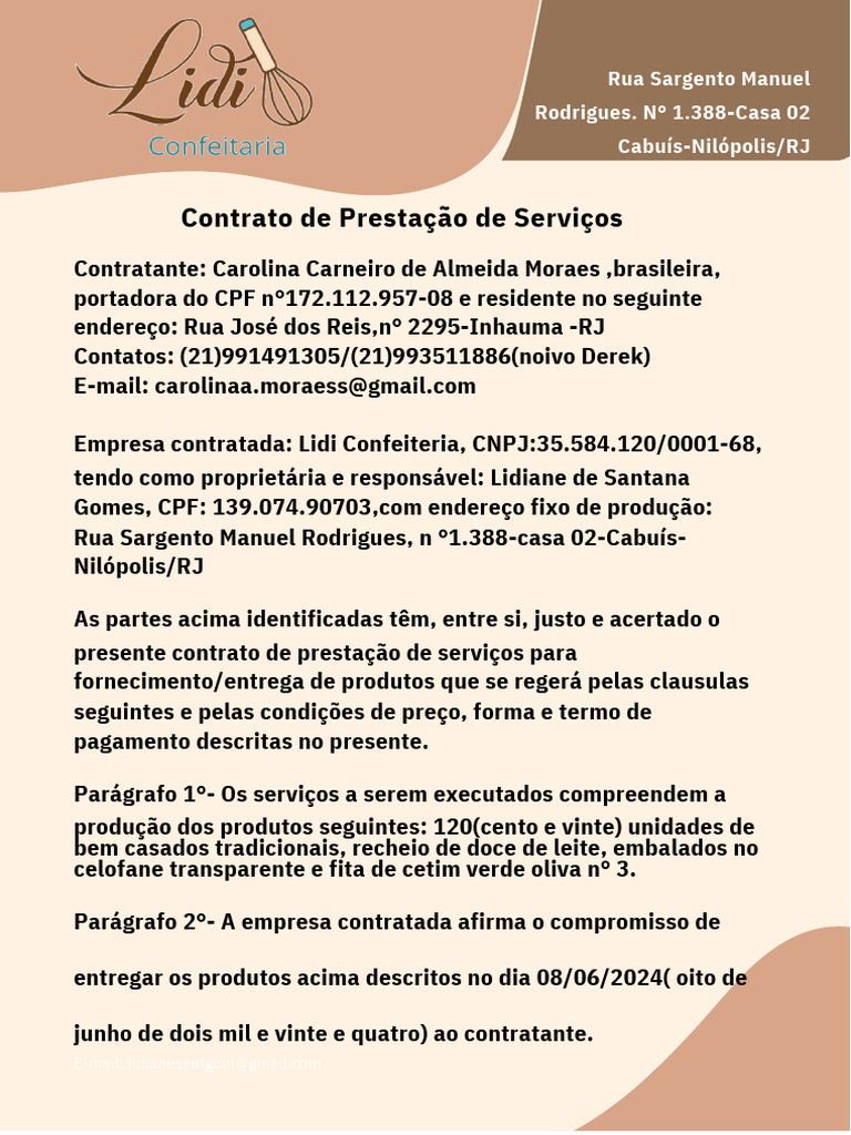 Contrato Noiva Carolina Carneiro | PDF