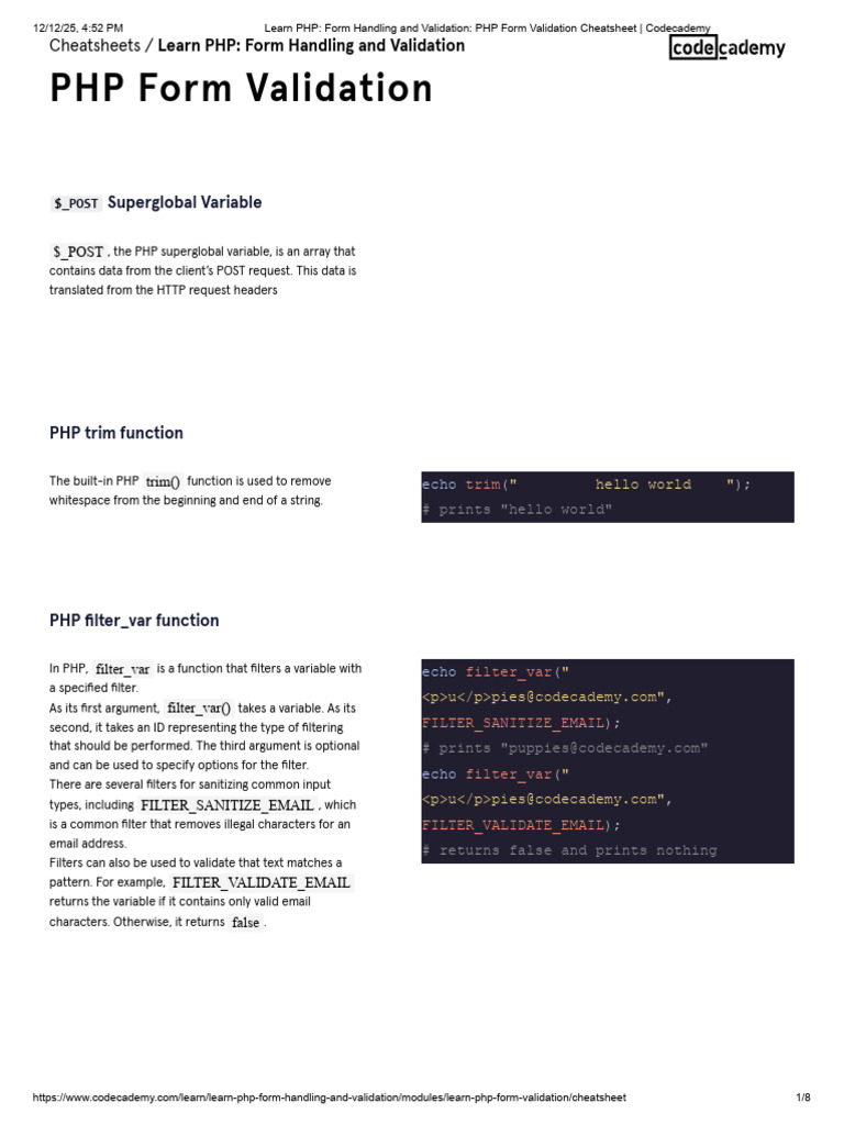 Learn PHP_ Form Handling and Validation_ PHP Form Validation | PDF | Regular Expression | Php