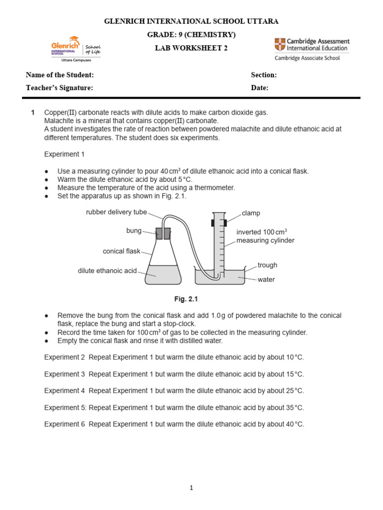 Chemistry Lab: Malachite Reaction Experiments | PDF | Gases | Reaction Rate