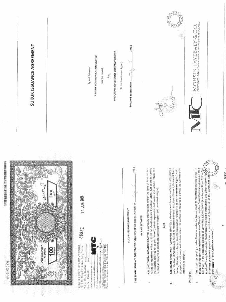 Sukuk Issuance Agreement | PDF