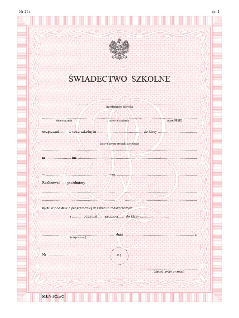 Swiadectwo Liceum Szkolne Z Giloszem | PDF