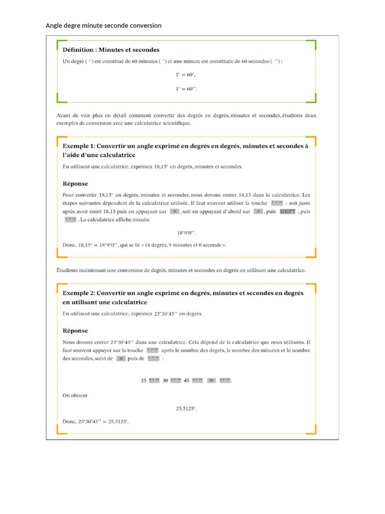 Angle Degre Minute Seconde Conversion | PDF
