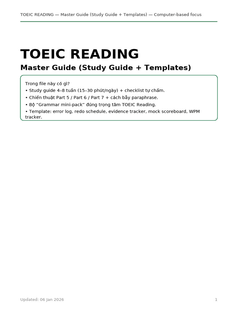 Toeic Reading Master Guide 55p 06jan2026 | PDF