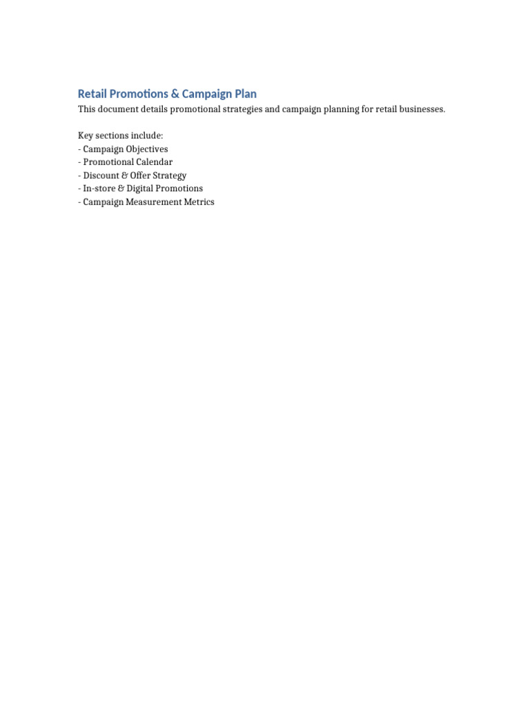 Retail Promotions Campaign Plan | PDF