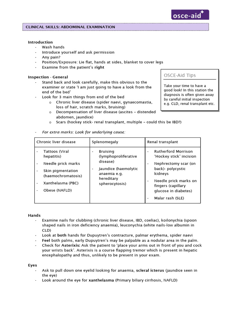 Clinical Skills: Abdominal Examination Guide | PDF | Liver | Abdomen