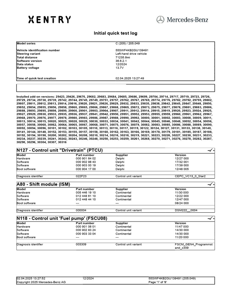 Mercedes-Benz C-Class Quick Test Log | PDF | Automotive Industry | Vehicles