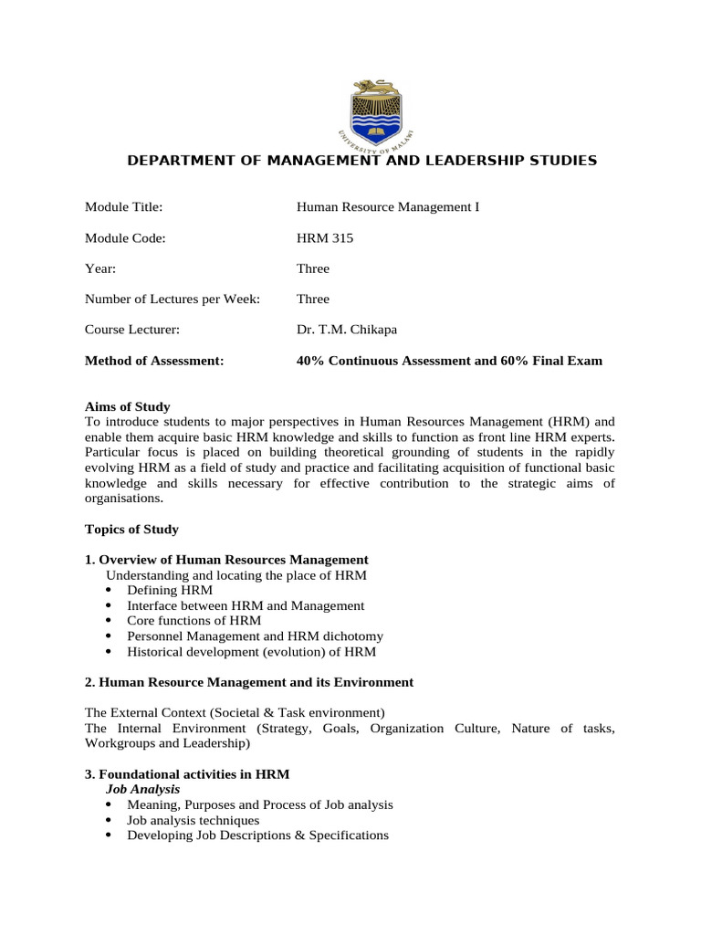 Human Resource Management I Overview | PDF | Human Resource Management ...