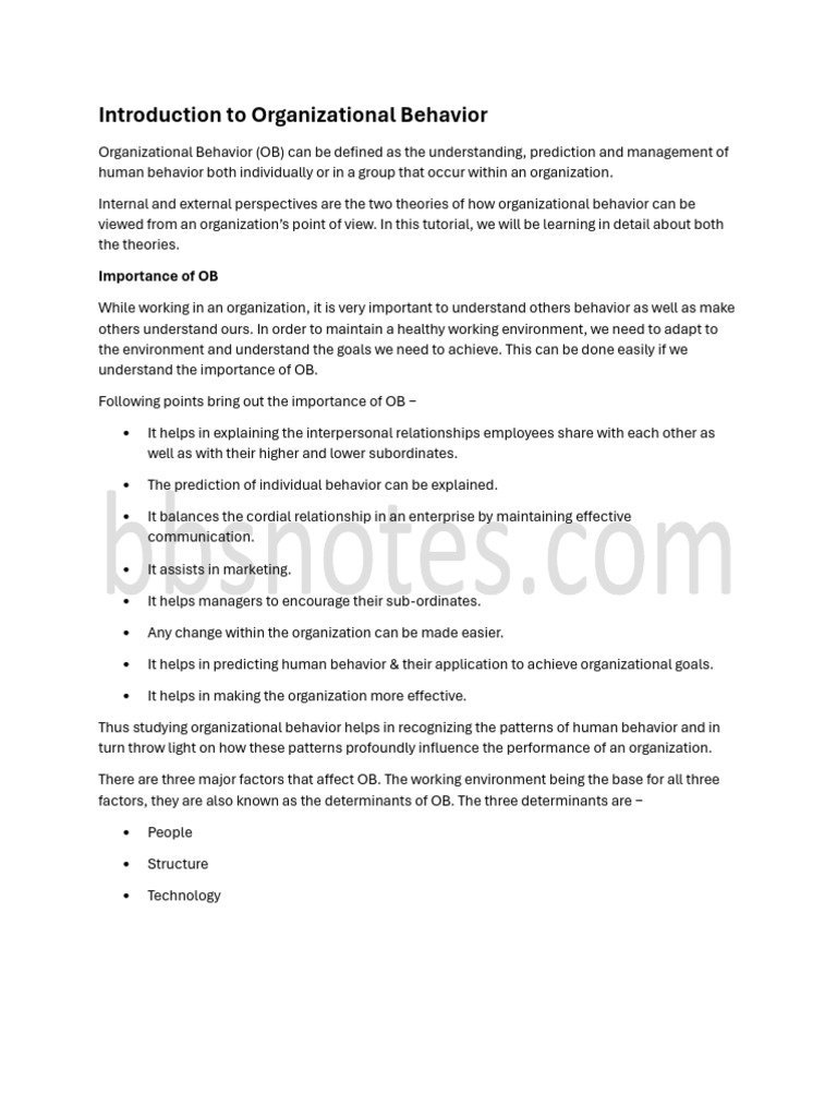 Chapter-1 Introduction to Organizational Behavior | PDF | Organizational Behavior | Behavior