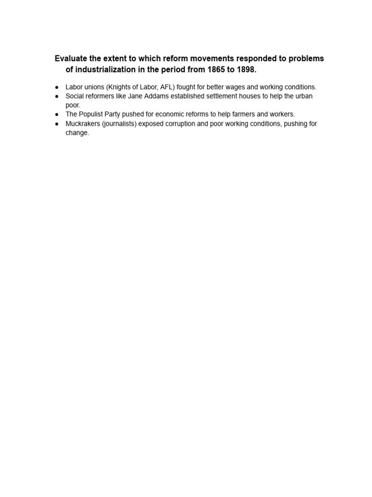 Reform Movements Addressing Industrialization | PDF